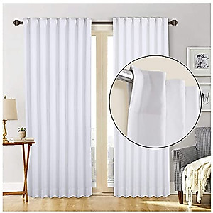 Farmhouse Cotton Duck Curtains 50x108 inch White Textured Slub, 108 Inch Cotton Curtains 16'sx8's, Tab top Curtains for Living Room, White Cotton Curtains, White Panel Curtain Set of 2