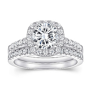 Bridal Sets for Women with 1-1/2 Carat (ctw) Moissanite Engagement Ring Set Wedding Ring Set 10K 14K 18K Gold with Text Engraving (14K Gold)