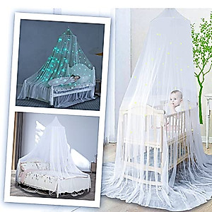 Bed Canopy for Girls with Glowing Stars in The Dark, White Princess Bed Curtain for Baby Crib, Kids Bed &amp; Toddler Bed, Twin, Full &amp; Queen Bed, Mosquito Net Canopy for Girl Room, Fire Retardant Fabric