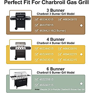 Criditpid Grill Replacement Parts for Charbroil 463344015, 463343015, 463433016, 463240015, 463432215 Gas Grill, Grill Burners, Heat Plate Shields, Crossover Tubes and Ignitors for Charbroil.