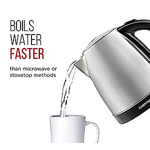 Chefman Stainless Steel Electric Kettle Quickly Heats Water, Separates from Base for Cordless Pouring, Auto Shut Off Boil Dry Protection, BPA-Free Interior & Cool-Touch Handle, 1.7 Liter/1.8 Quart