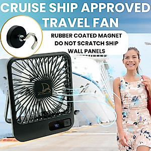Fan for Cruise Ship Cabin Approved with Magnetic Hook - Fan with Magnetic Base Hook, USB Rechargeable - Battery Powered Portable Travel Fan for Cruise, Travel Fan for Sleeping, The Original Cruise Fan