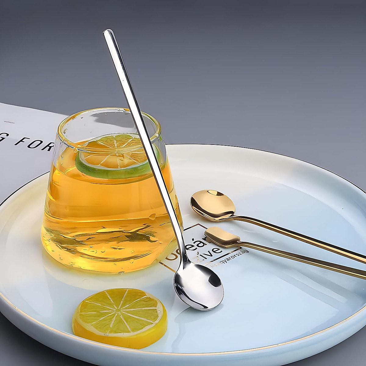 4-Pack 6-2/3-Inches Coffee Spoons, Stirring Spoons, Tea Spoons Long Handle, Gold Teaspoons, Gold Spoons, Ice Tea Spoons, Long Spoons for Stirring,Espresso Spoons Stainless Steel