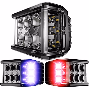 SLARY 2PCS 4 inch LED Pods White DRL Work Lights, Side Shooter with Red & Blue Dual Color Flasing Strobe LED Cubes Offroad Driving Light with Switch Wiring for Tractor Plow Truck ATV UTV 4x4