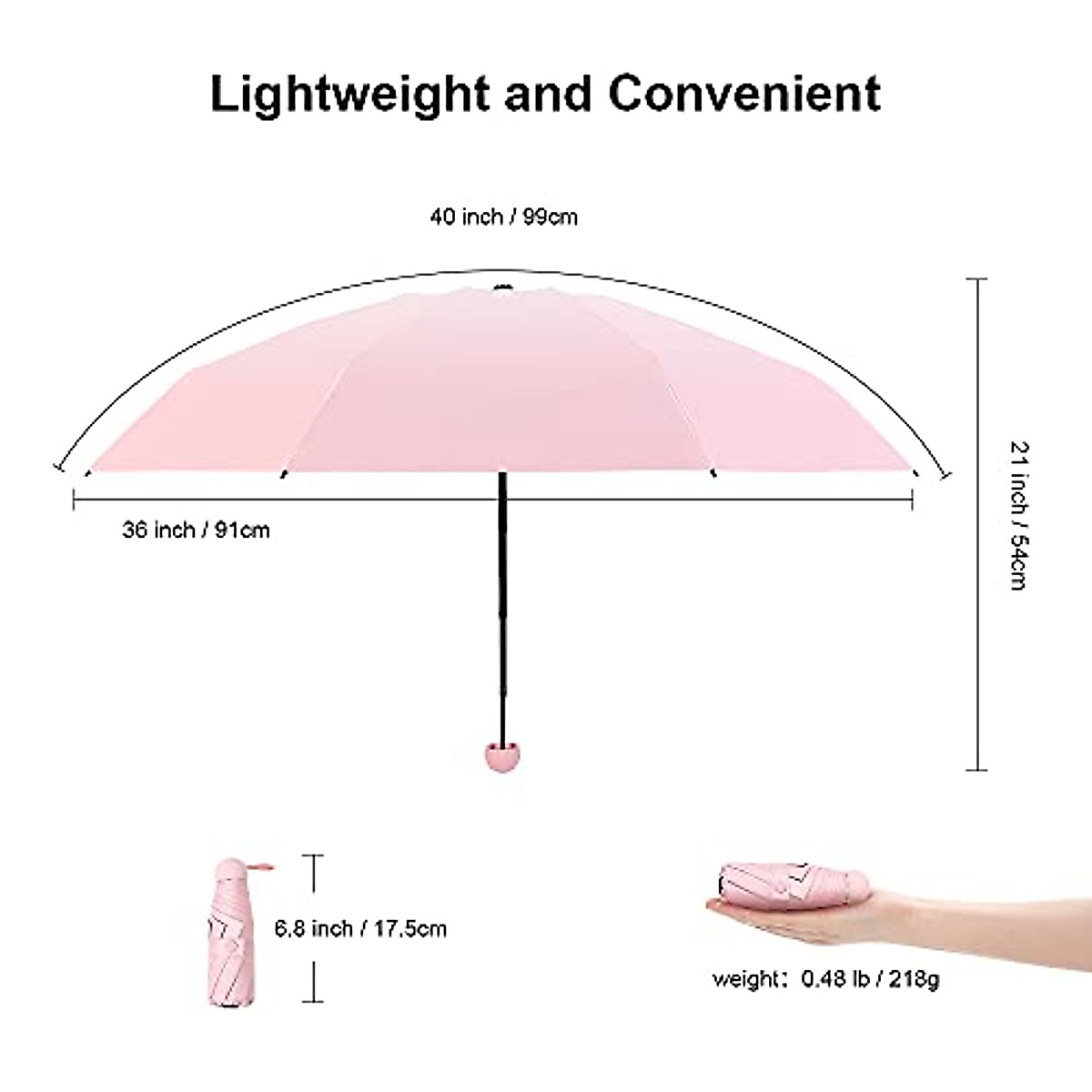 TIME LOVER Compact Travel Sun & Rain Umbrella Windproof Portable Mini Folding Umbrella for Girls Women (Pink)