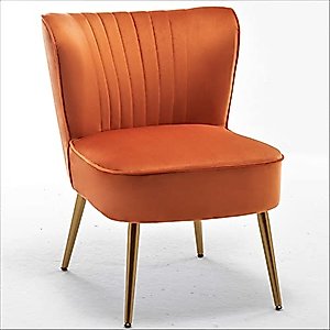 US Pride Modern Furniture Velvet Accent Chair for Living Room, Bedroom, or Entryway - Stylish and Comfortable Armless Design with Metal Legs, Orange Red