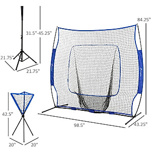 Soozier Baseball Practice Net Set with 7.5x7ft Catcher Net, Ball Caddy, Portable Baseball Practice Equipment with for Hitting, Pitching, Batting, Catching, Blue