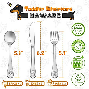 9-Piece Kids Silverware Flatware Set, HaWare Stainless Steel Toddler Preschooler Eating Utensils, Metal Cutlery for Self Feeding, Mini Flatware Set for Home Kitchen School, Healthy and Dishwasher Safe