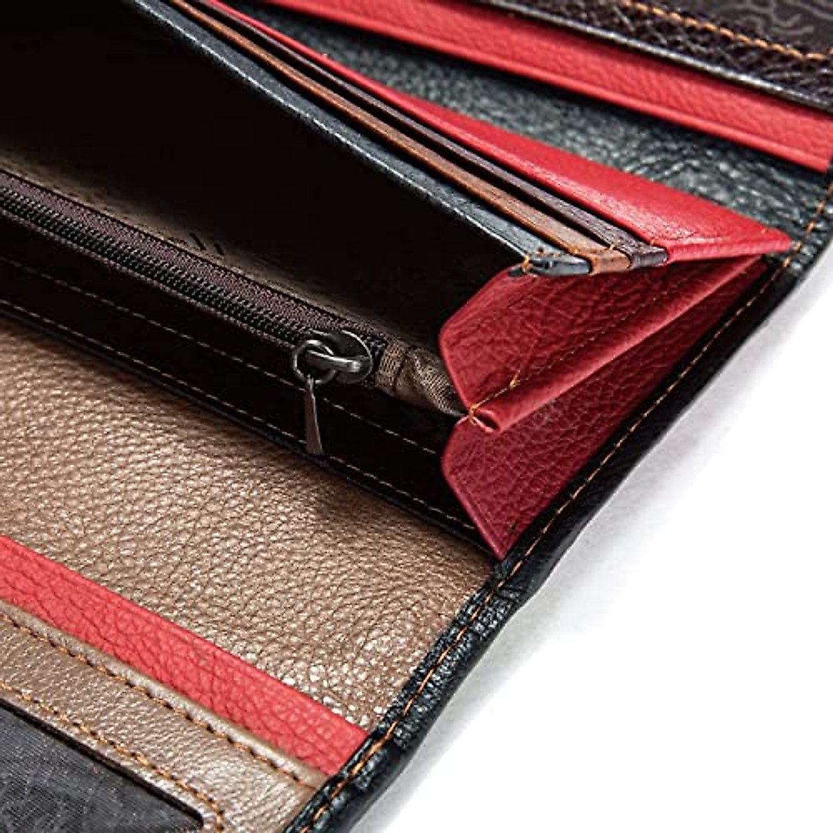 Aslana Women's Genuine Leather Wallet Patent Leather Retro Vintage Patchwork Embossed Flower Floral Wristlet Clutch Bag (Long, Long, Trifold Patent Leather Diamond)