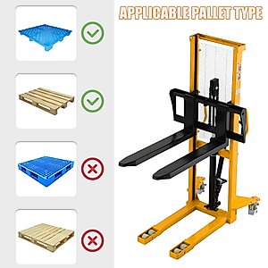 APOLLOLIFT Manual Stacker, 2200 lbs Capacity 63 Inch Lift Height Fixed Leg Stacker, with Adjustable Forks Fixed Legs Only Suitable for Open Bottom Pallet