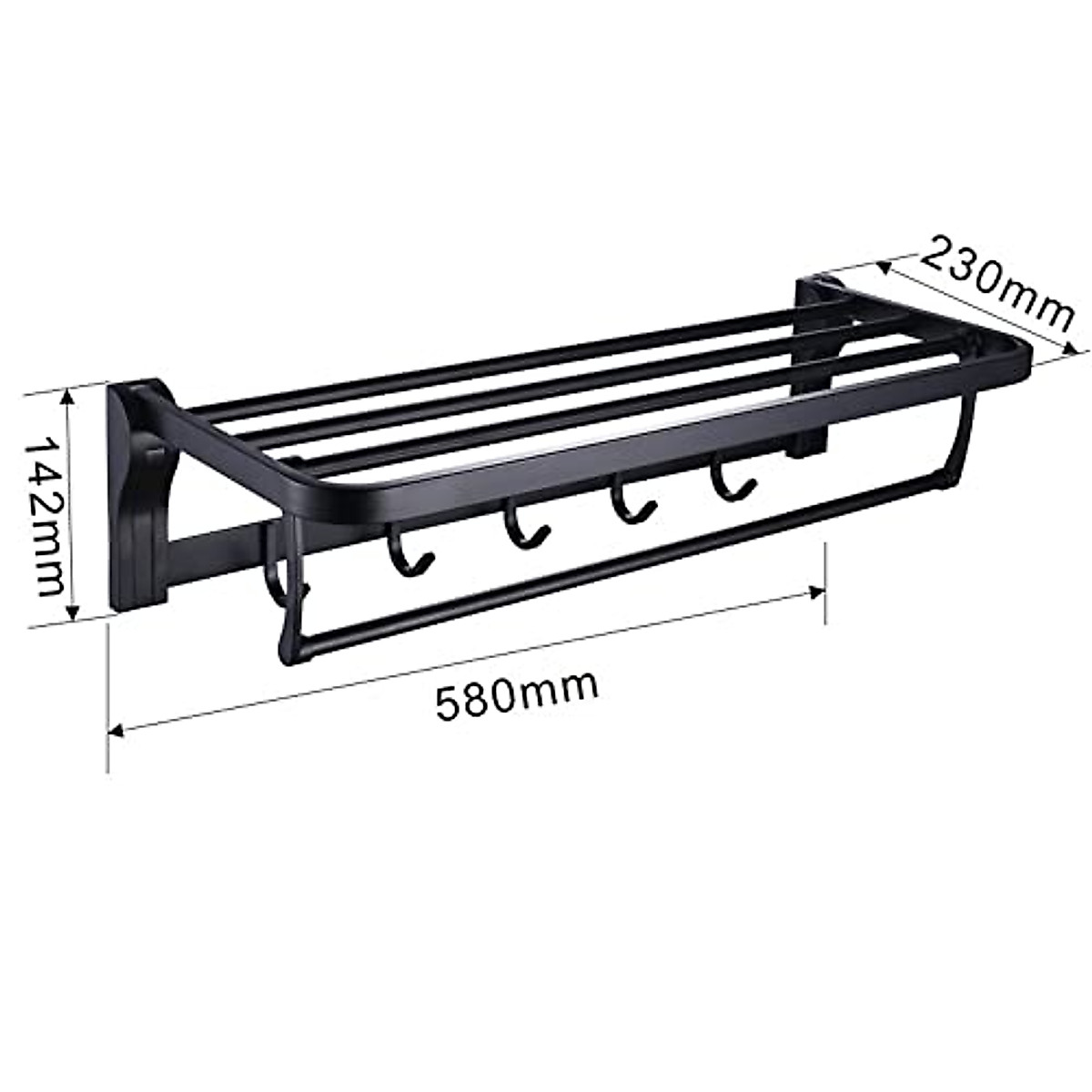 UXZDX Towel Rack Shelf with Hooks Movable Bar Stainless Steel Mount Bathroom Accessories (Color : D, Size : 580mm)
