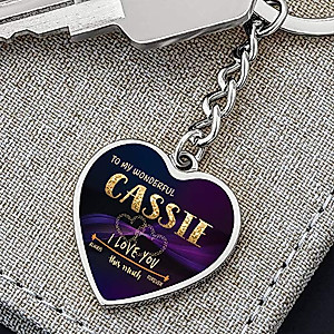 Keychain Accessories With First Name - To My Wonderful Cassie I Love You This Much Always, Forever - Romantic Valentine Day Gift Wife, Girlfriend - Pendant Heart Keychain