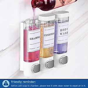 Shower Soap Dispenser Wall Mounted No Drill Shampoo Dispenser for Shower Wall Shampoo and Conditioner Dispenser Bathroom Hotel 3 * 300ml White with Labels