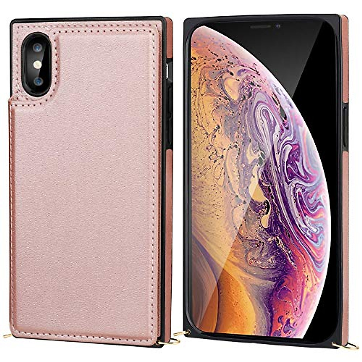Bocasal Crossbody Wallet Case for iPhone Xs Max Credit Card Holder PU Leather Kickstand Shockproof Detachable Cross Body Strap Lanyard Magnetic Closure 6.5 inch(Rose Gold)