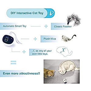 Migipaws Cat Toys, Automatic Moving Ball Bundle Classic Mice + Feather Kitten Toys in Pack. DIY N in 1 Pets Smart Electric Teaser, USB Rechargeable (White)