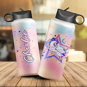 Teewarrior Personalized Water Bottle Unicorn Water Bottle For Kids Women Girls Teen Magical Unicorns Sports Bottles Birthday Gifts For Women, Back To School Gifts Custom Travel Cup with Name (Ver-4)