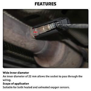 Oxygen Sensor Socket with Side Wire Cutout 3/8” Inch Drive x 7/8” (22mm) fits All Vehicle O2 Removal and Installation Offset Oxygen Sensor Socket