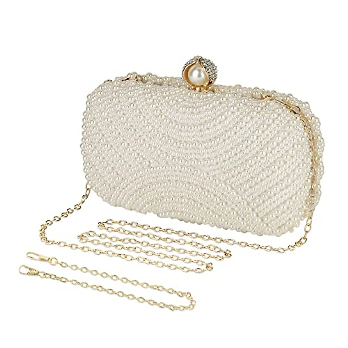 UBORSE Women Pearl Clutch Bag Wedding Bridal Evening Clutch Handbag Elegant Small Bridal Purse for Cocktail Party Prom,Beige