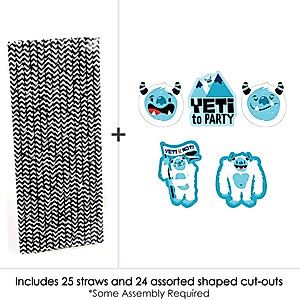 Big Dot of Happiness Yeti to Party - Paper Straw Decor - Abominable Snowman Party or Birthday Party Striped Decorative Straws - Set of 24