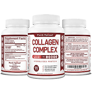 Purely Optimal Premium Multi Collagen Peptides Capsules (Types I, II, III, V, X) - Hair, Skin and Nails, Digestive & Joint Health Supplement, Hydrolyzed Collagen Pills (90 Capsules)