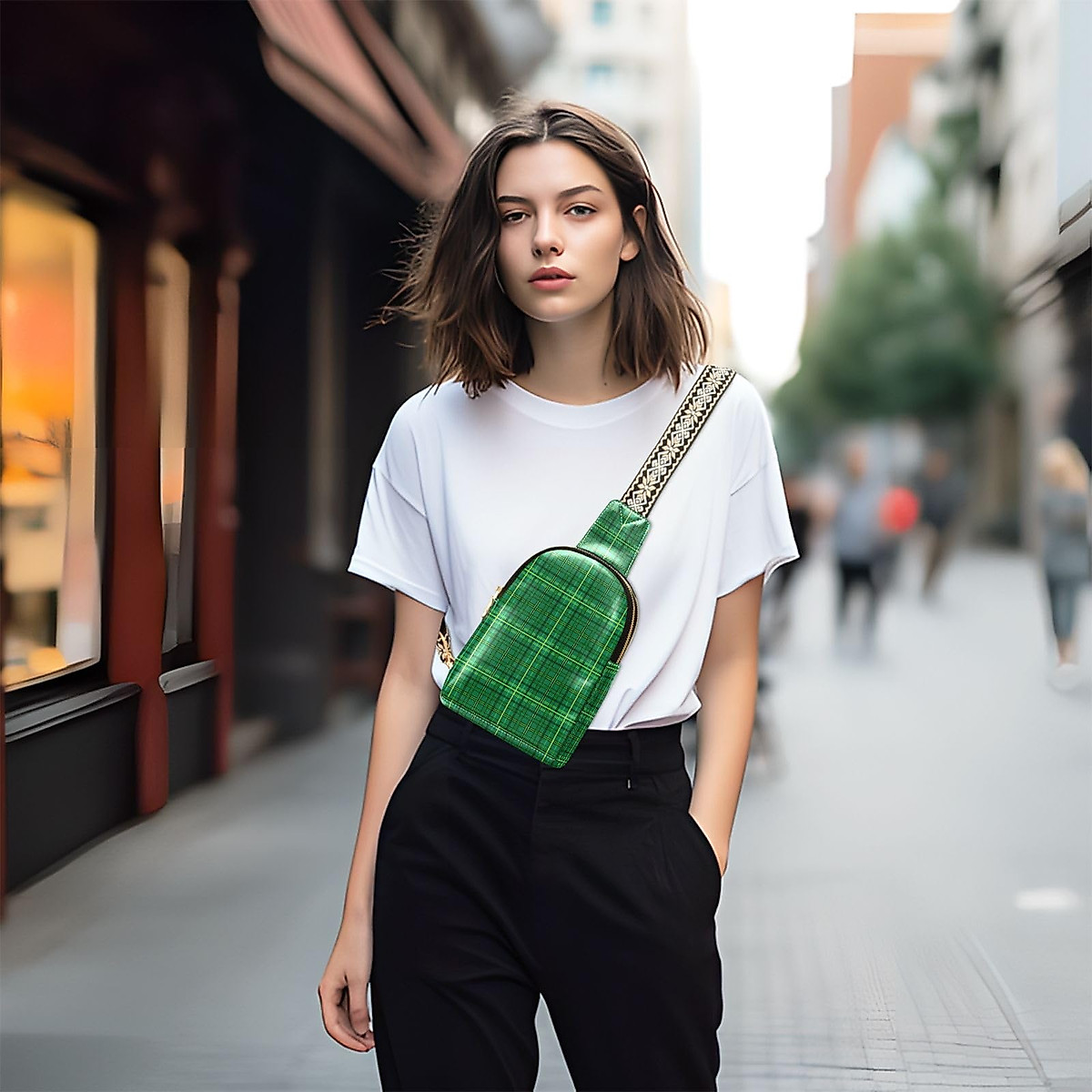 Women Crossbody Sling Backpack St-patrick-british-green-plaid Girl Chest Bag Daypack for Hiking Traveling