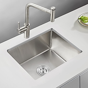 ROVATE 20 inch Kitchen Sink Undermount Singel Bowl, Bar or Kitchen Sink Handmade, 304 Stainless Steel Kitchen Sink with Strainer