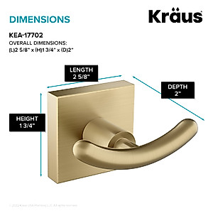KRAUS Ventus Bathroom Robe and Towel Double Hook, Brushed Gold Finish, KEA-17702BG
