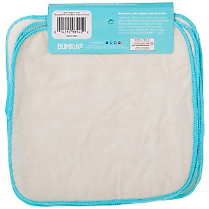 Bumkins Reusable Flannel Baby Wipes, 12 Count, Natural