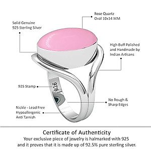 JEWELOPORIUM 925 Sterling Silver Ring for Women Pink Rose Quartz Gemstone Fashion Silver Ring Size 8 Friendship Day Gift Boho Jewelry