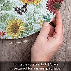 CounterArt Sunflower Splendor 4mm Heat Tolerant Tempered Glass Lazy Susan Turntable 13" Diameter Cake Plate Condiment Caddy Pizza Server