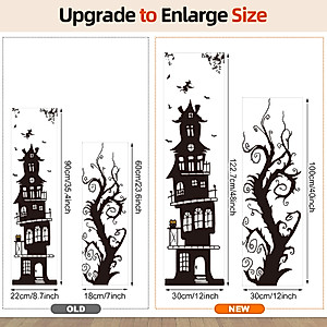 3 Sheets Halloween Wall Decals Tall Halloween Home Wall Decal Bats Ancient Castle Halloween Home Decor Removable DIY Wall Art for Halloween Party Supplies