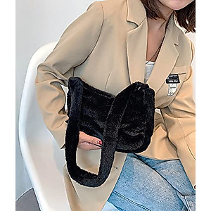 TCHH-DayUp Fluffy Tote Bag for Women Girls Ladies Fuzzy Shoulder Bag Purse Plush Underarm Handbag for Autumn and Winter (Black)