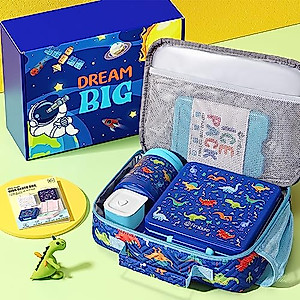 Fimibuke Kids Bento Lunch Box with 4 Compartments, Insulated lunch Bag, Stainless Steel Vacuum Thermos Food Jar, Ice Pack & Utensils Set, Birthday Gifts for Aged 3-12 Back to School Toddler Girls Boys