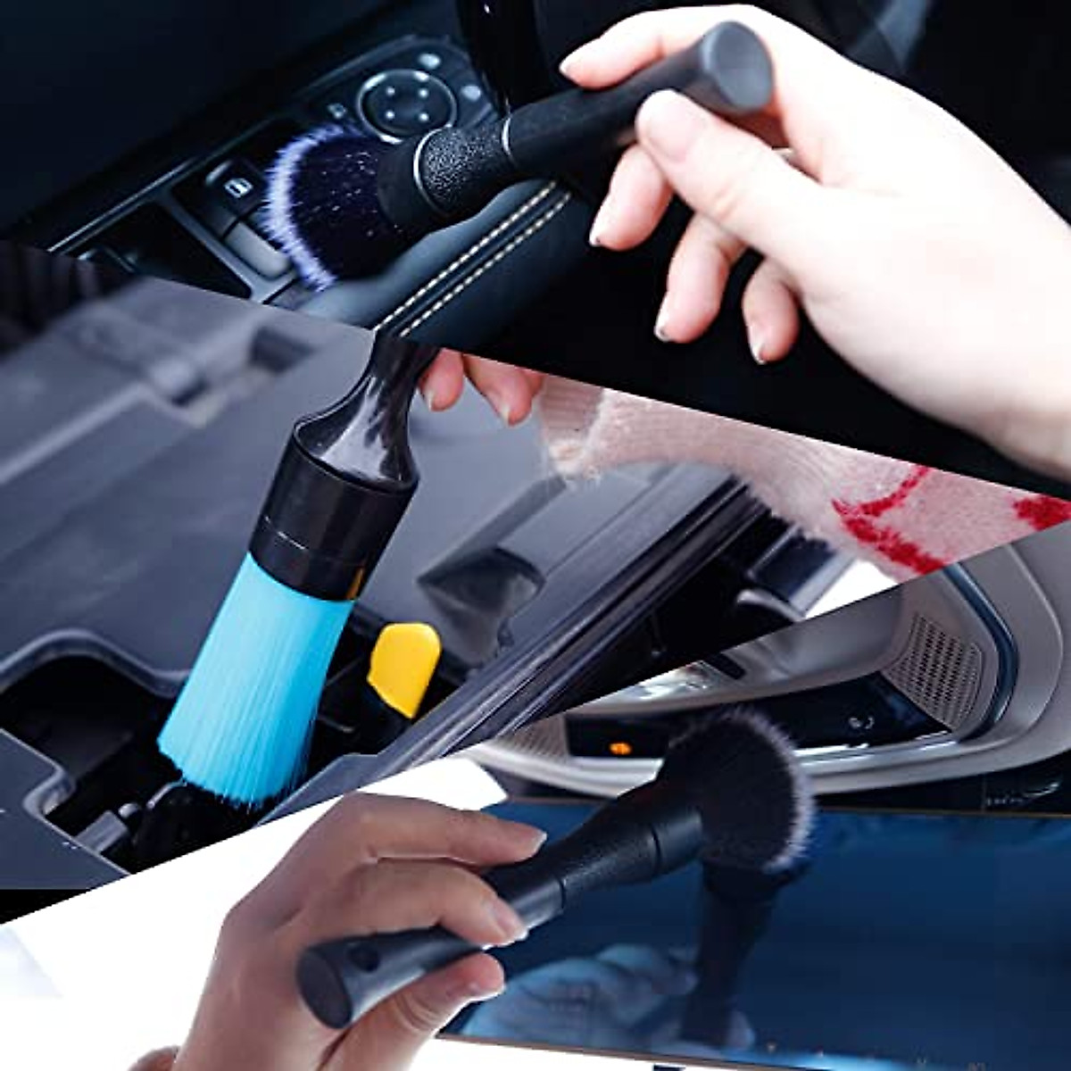 Ultra- Soft Car Detailing Brush Set, Auto Detail Brush Kit for Elegant Surfaces, Interior Exterior No Scratch for Cleaning Air Vent Engine Bay Emblems Dashboard Seat Wheel, Engine, Wheel Nut…