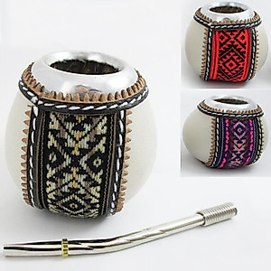 Lined in Leather Mate Gourd with Bombilla Filtered Straw Tea Healthy 9617 ships from USA