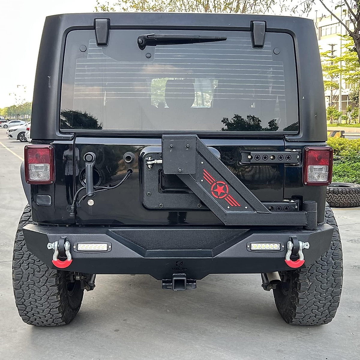LUYWTE For 2007-2018 Wrangler JK Steel Rear Bumper With Tire Carrier&Lights&D-Rings（Not fit 2018 Wrangler JL）