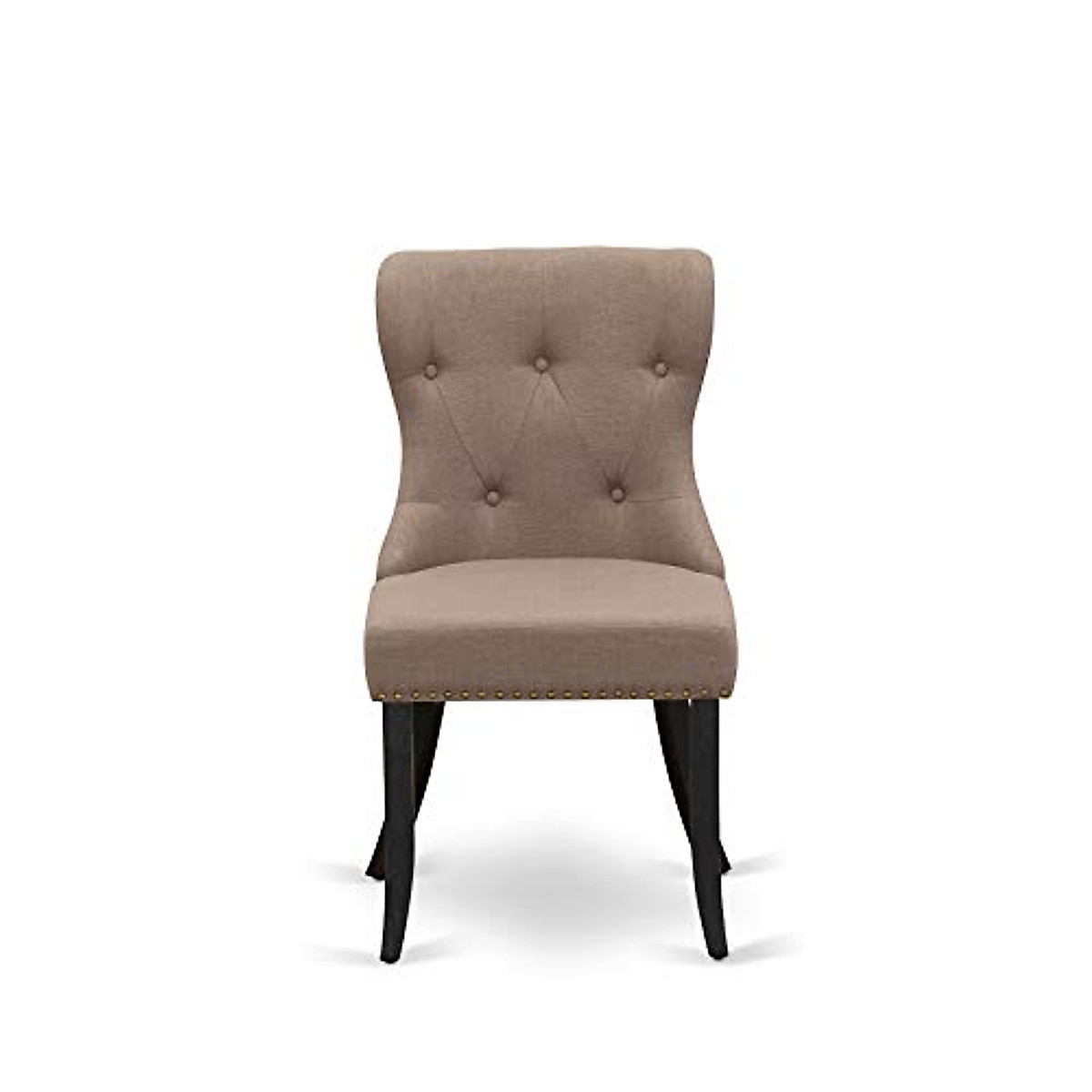 East West Furniture HBSI5-ABK-48 5 Piece Dining Room Furniture Set Includes a Round Dining Table with Pedestal and 4 Coffee Linen Fabric Upholstered Chairs, 42x42 Inch, Wirebrushed Black