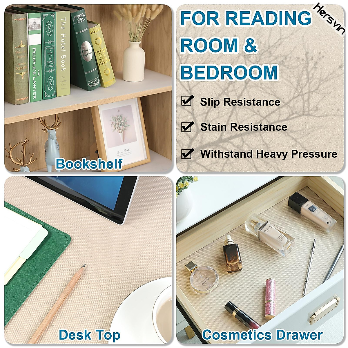 Hersvin Shelf Liners,17.5" x20' EVA Drawer Mats, Cupboard Pad, Kitchen Cabinet Lining Fridge Cushion for Home Office(Clear/Diamond)