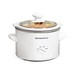 Elite Gourmet MST-250XW# Electric Slow Cooker Ceramic Pot, with Adjustable Temp, Entrees, Sauces, Soups, Roasts, Stews & Dips, Dishwasher Safe (1.5 Quart, White)