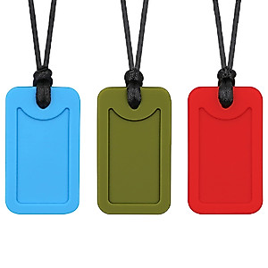 Chew Necklaces for Sensory Kids, Chewable Necklace for Autistic, ADHD, SDP, Chewing Necklace for Children, Silicone Dog Tags Chewy - 3 Pack