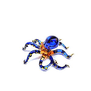 Handmade Mini 2.75" Blown Glass Swimming Octopus Figurines Figures Art,Collectible Dollhouse Gift Ideas,Miniature Ocean Animals,Tiny Ornament Cool Stuff Decor No.8