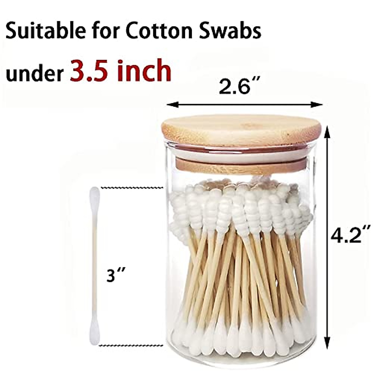 ZYIGYI 4 Pcs Glass Qtip Holder with Wood Lids, 10 oz Apothecary Jars Cotton Swabs Dispenser, Cotton Pads Canister for Bathroom Storage Organizer