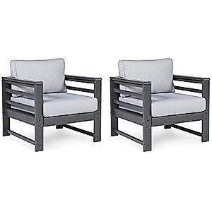 Signature Design by Ashley Outdoor Amora HDPE Patio Lounge Chair, 2 Count, Charcoal Gray
