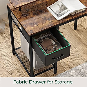 Huuger L Shaped Desk Computer Desk with LED Lights & Power Outlets, Gaming Desk with Storage Shelves, Corner Desk Home Office Desk, Rustic Brown