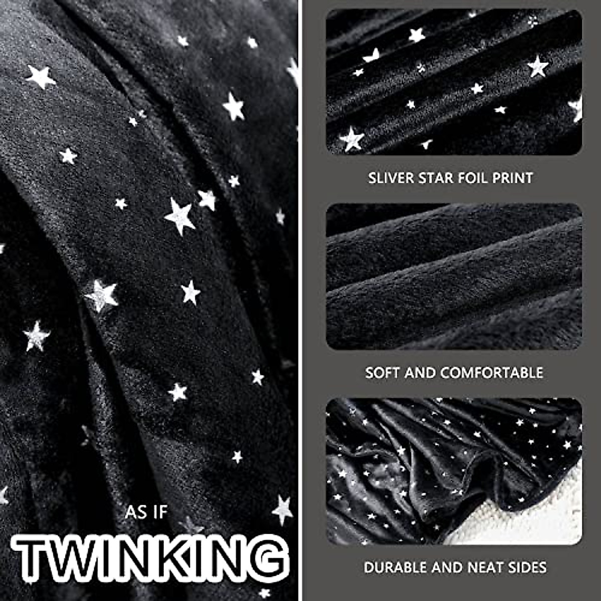 NANPIPER Fleece Blankets Cozy Microfiber King Size Blanket,Super Soft Star Foil Print,90"x 108" Black