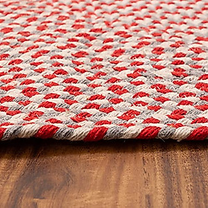 Super Area Rugs Tri-Color Cotton Farmhouse Braided Cotton Rug - Buffalo Check Red,White,Gray 4' x 6' Rectangle