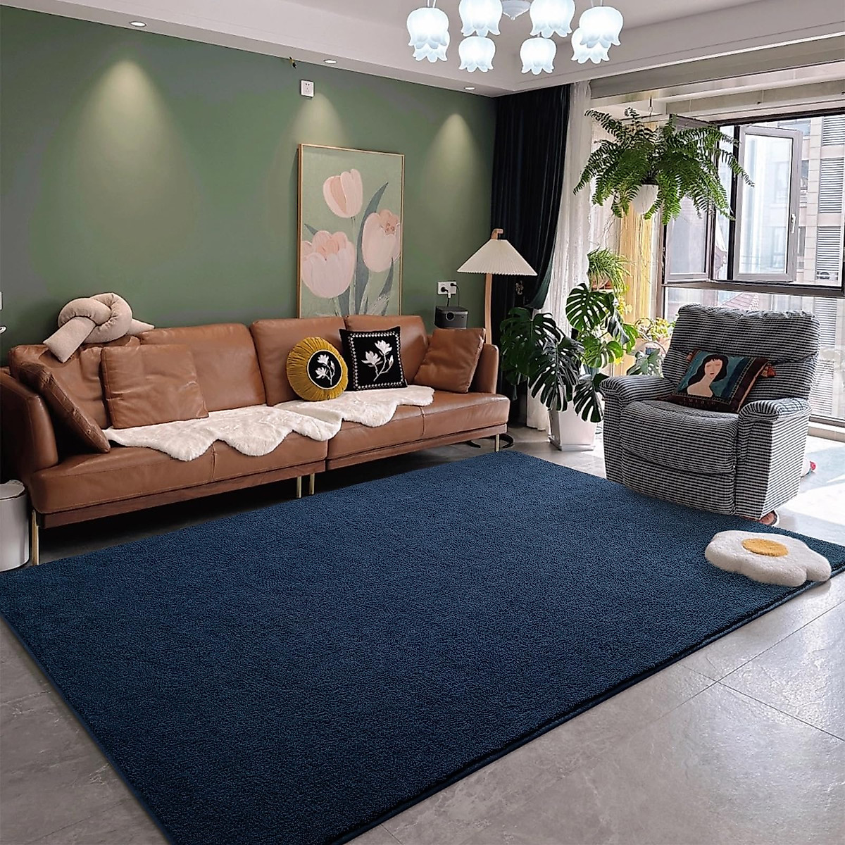 DweIke Modern Navy Blue Area Rugs for Bedroom Living Room, 4x6 ft Thickened Memory-Foam Indoor Carpets, Minimalist Style Carpet Suitable for Boys Girls and Adults with Super Soft Touch, Washable