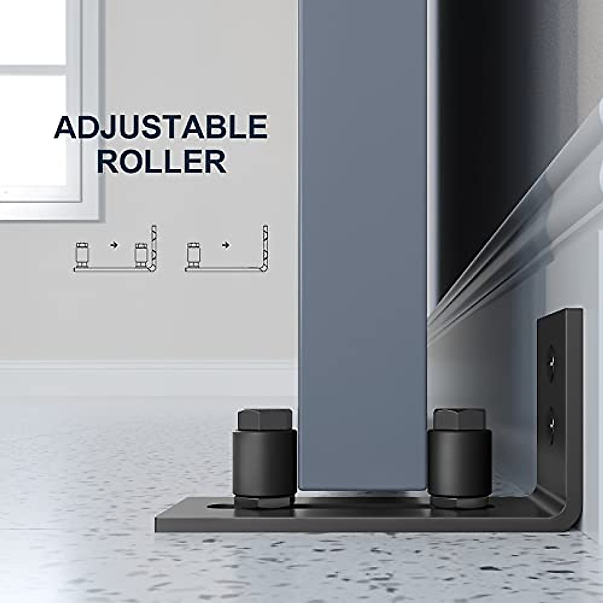 EaseLife Sliding Barn Door Bottom Floor Guide,Adjustable Roller,Wall Mount System,Flush Flat Bottom Design,2 Assemble Setup Options,Fit All Size Door,Black