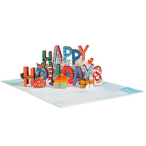 Paper Love Pop Up Christmas Card, Happy Holidays, Handmade 3D Popup Card, 5" x 7"