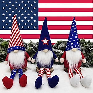 KEAIDO 4th of July Gnome Independence Day Hanging Ornament Set of 3, Patriotic Gnome Plush Faceless Doll Veterans Day Memorial Day American Uncle Sam Tomte Elf Gift for Kitchen Tree Summer Home Decor